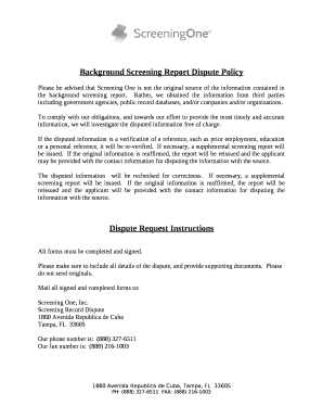 Background Screening Report Dispute Policy Doc Template | pdfFiller