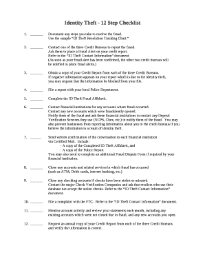 Identity Theft - 12 Step Checklist Doc Template | pdfFiller