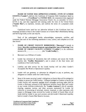 CERTIFICATE OF CORPORATE DEBT COMPLIANCE Doc Template | pdfFiller