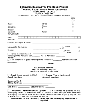 Consumer Bankruptcy Pro Bono Project template Doc Template | pdfFiller