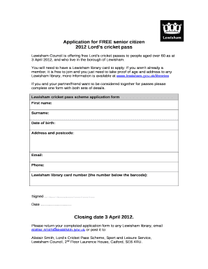 Application for FREE senior citizen Doc Template | pdfFiller