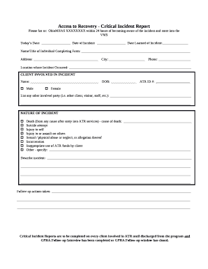 Access to Recovery - Critical Incident Report Doc Template | pdfFiller
