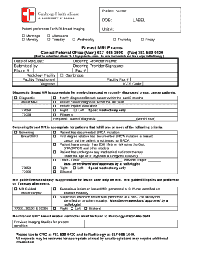 Patient preference For MRI breast imaging Doc Template | pdfFiller
