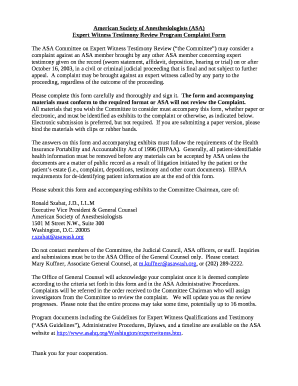 Expert Witness Testimony Review Program Complaint Doc Template | pdfFiller