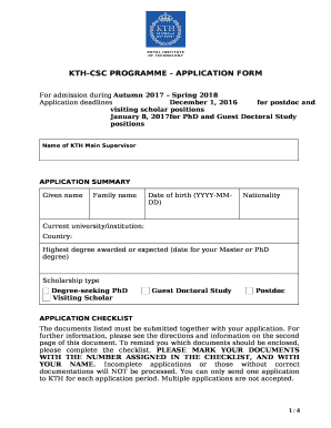 KTH-CSC PROGRAMME - APPLICATION Doc Template | pdfFiller