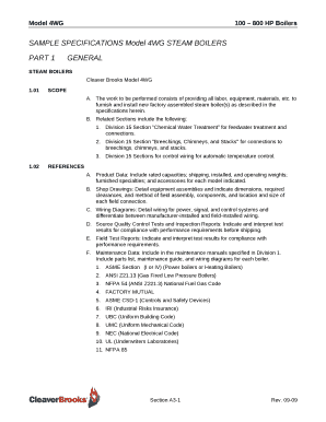 SAMPLE SPECIFICATIONS Model 4WG STEAM BOILERS Doc Template | pdfFiller