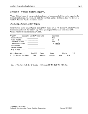 Section 4 - Vendor History Inquiry Doc Template | pdfFiller