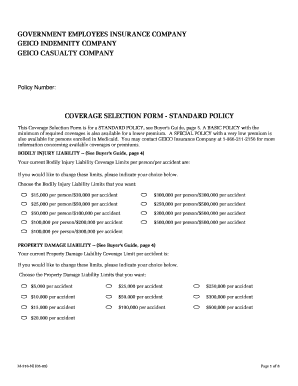 Fillable Online COVERAGE SELECTION FORM - STANDARD POLICY Fax Email ...