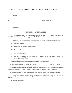 DOMESTIC PRETRIAL ORDER Doc Template | pdfFiller