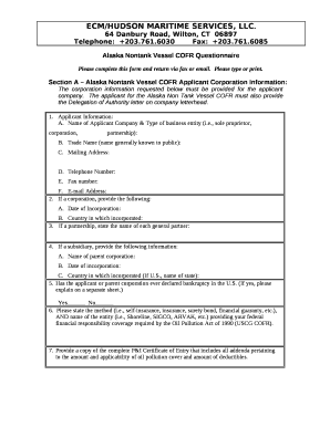 Alaska Nontank Vessel COFR Questionnaire Doc Template | pdfFiller
