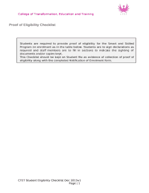 Proof of Eligibility Checklist Doc Template | pdfFiller