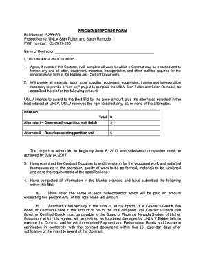 Fillable Online PRICING RESPONSE FORM Fax Email Print - pdfFiller