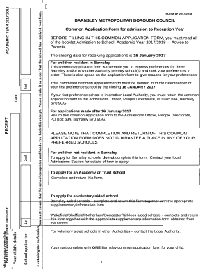 Common Application for admission to Reception Year Doc Template | pdfFiller
