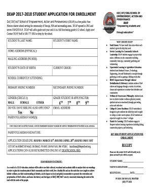 DEAP 2017-2018 STUDENT APPLICATION FOR ENROLLMENT Doc Template | pdfFiller