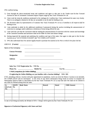 E-Auction Registration Doc Template | pdfFiller