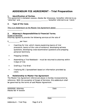ADDENDUM FEE AGREEMENT Trial Preparation template Doc Template | pdfFiller