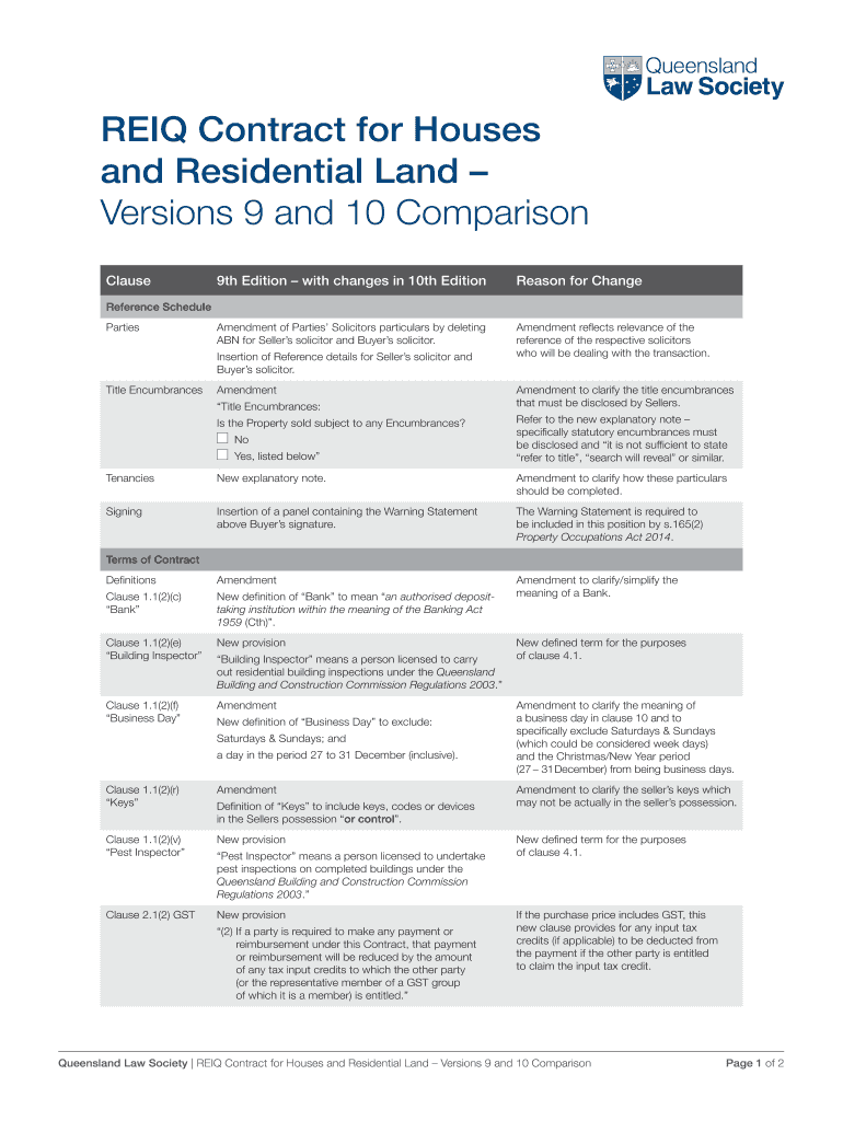 Fillable Online REIQ Contract for Houses Fax Email Print - pdfFiller