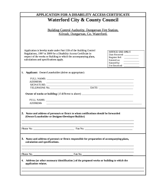 APPLICATION FOR A DISABILITY ACCESS CERTIFICATE Doc Template | pdfFiller