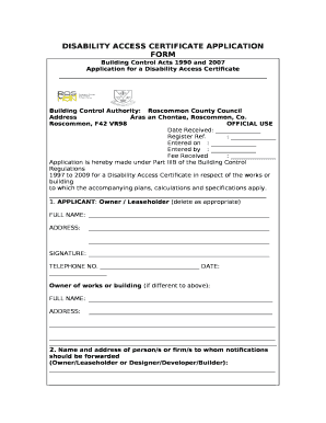 DISABILITY ACCESS CERTIFICATE APPLICATION Doc Template | pdfFiller