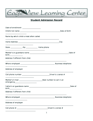 Student Admission Record Doc Template | pdfFiller