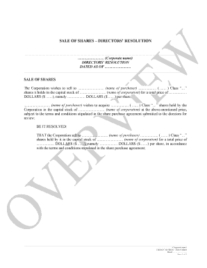 Fillable Online SALE OF SHARES DIRECTORS RESOLUTION Fax Email Print ...