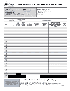 SOURCE DISINFECTION TREATMENT PLANT REPORT Doc Template | pdfFiller