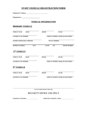 STAFF VEHICLE REGISTRATION Doc Template | pdfFiller