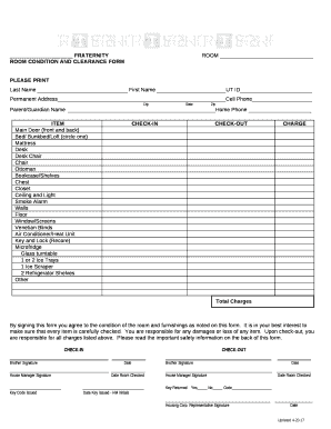 ROOM CONDITION AND CLEARANCE - gogreek utk Doc Template | pdfFiller