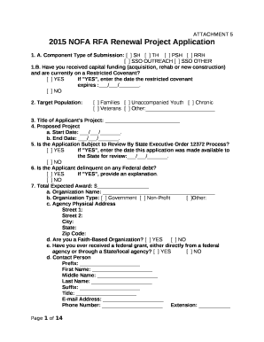 2015 NOFA RFA Renewal Project Application Doc Template | pdfFiller