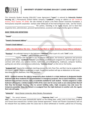Fillable Online UNIVERSITY STUDENT HOUSING 2016-2017 LEASE AGREEMENT ...