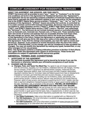 Fillable Online COMCAST AGREEMENT FOR RESIDENTIALSERVICES Fax Email ...