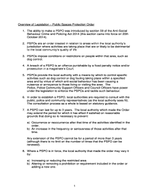 Fillable Online Overview of Legislation Public Spaces Protection Order ...
