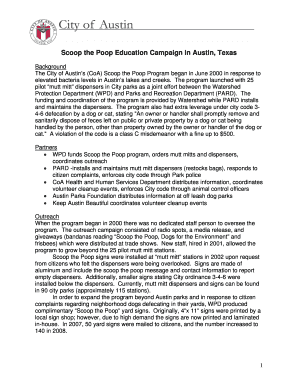Fillable Online Scoop the Poop Education Campaign in Austin, Texas Fax ...