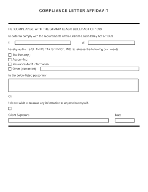 Fillable Online COMPLIANCE LETTER AFFIDAVIT Fax Email Print - pdfFiller