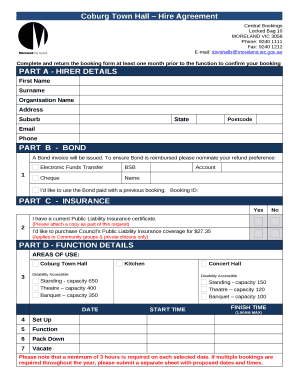 Coburg Town Hall Hire Agreement template Doc Template | pdfFiller