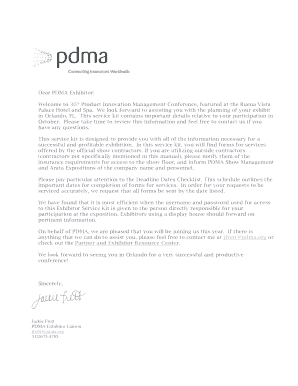 Fillable Online Dear PDMA Exhibitor: Fax Email Print - pdfFiller
