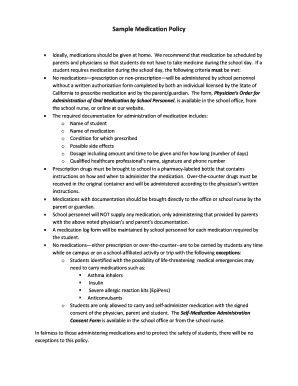 Fillable Online Sample Medication Policy Fax Email Print - pdfFiller