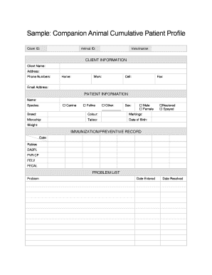 Fillable Online Sample: Companion Animal Cumulative Patient Profile Fax ...