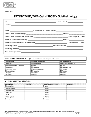 Fillable Online PATIENT VISIT/MEDICAL HISTORY - Ophthalmology Fax Email ...