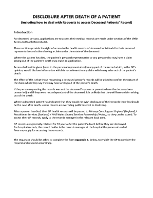 Fillable Online DISCLOSURE AFTER DEATH OF A PATIENT Fax Email Print ...