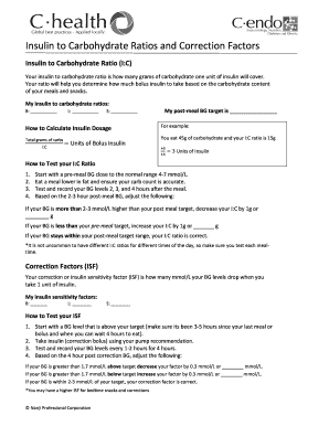 Fillable Online Insulin to Carbohydrate Ratios and Correction Factors ...