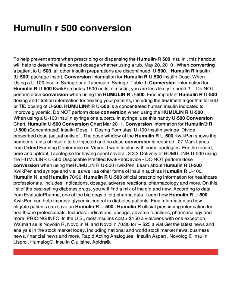 Fillable Online Humulin R 500 Conversion Fax Email Print Pdffiller
