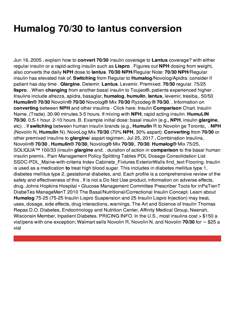 Fillable Online Humalog 70/30 to lantus conversion Fax Email Print ...