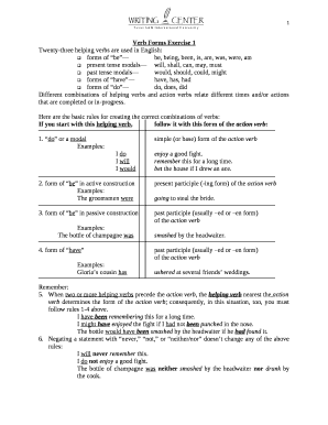 Verb s Exercise 1 Doc Template | pdfFiller