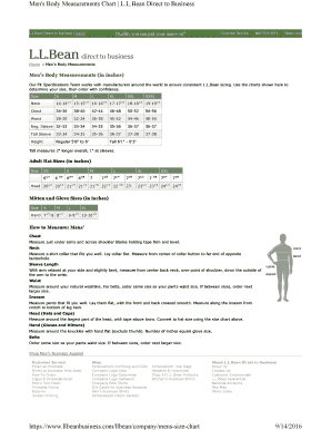 Fillable Online Men 's Body Measurements Chart L Fax Email Print ...