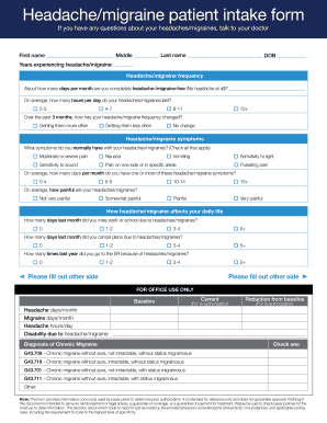 Fillable Online Headache/migraine patient intake form Fax Email Print ...