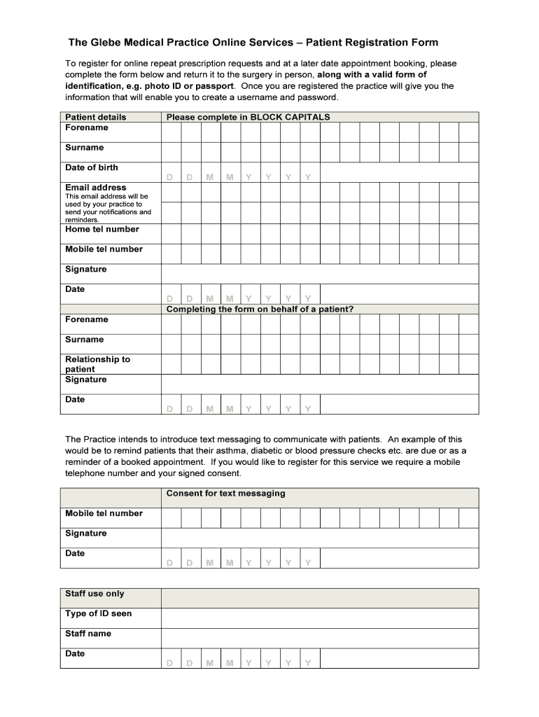 Fillable Online The Glebe Medical Practice Online Services Patient ...