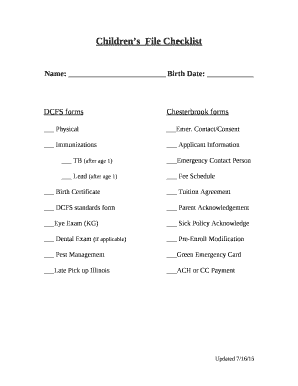 ChildrensFile Checklist Doc Template | pdfFiller