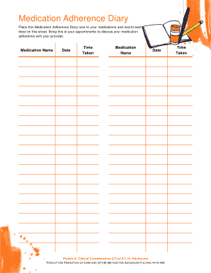 Fillable Online Medication and Symptom Diary Fax Email Print - pdfFiller