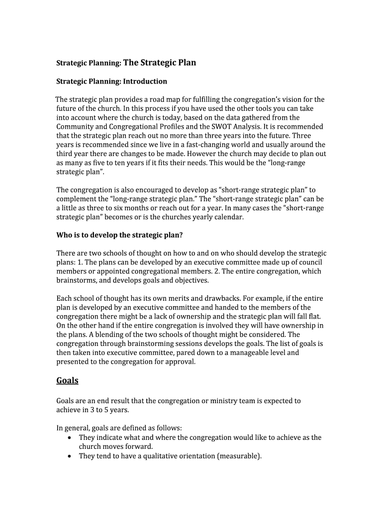 Fillable Online Strategic Planning: The Strategic Plan Fax Email Print ...